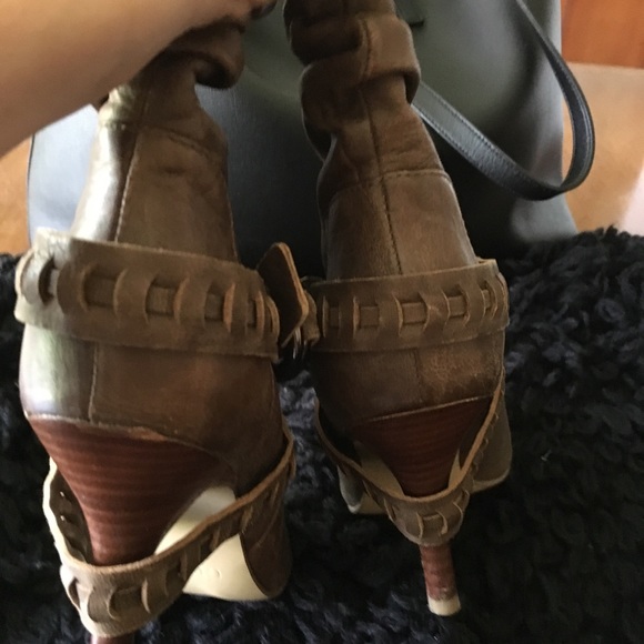 Guess | Shoes | Guess Leather Grayish Brown Peep Toe Booties | Poshmark